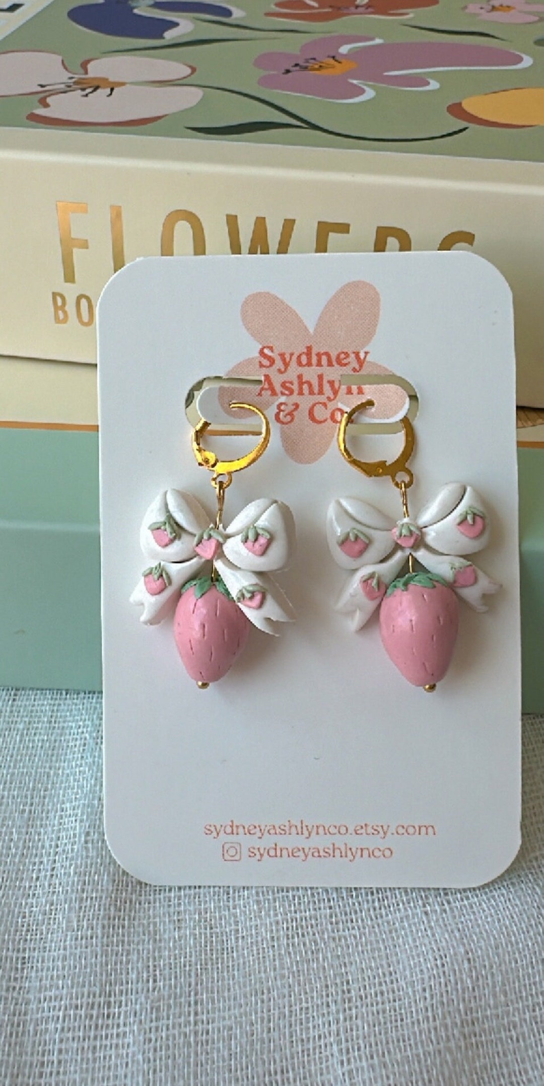 Pink Strawberry Bow Dangle Earrings, Cherry Fruit Bow Coquette Soft ...