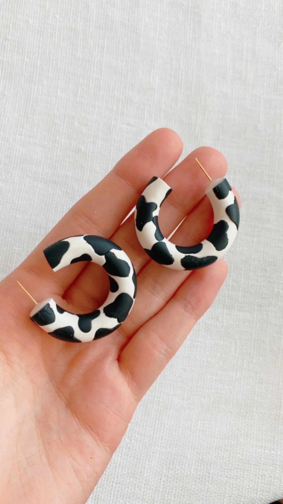 Cow Print Black & White Chunky Hoops Earrings Handmade - Etsy