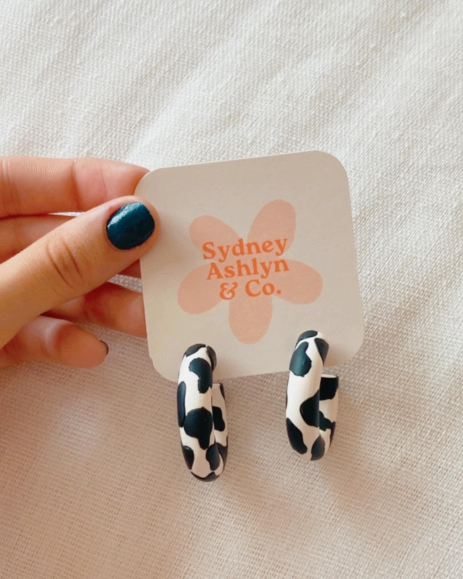 Cow Print Black & White Chunky Hoops Earrings Handmade - Etsy