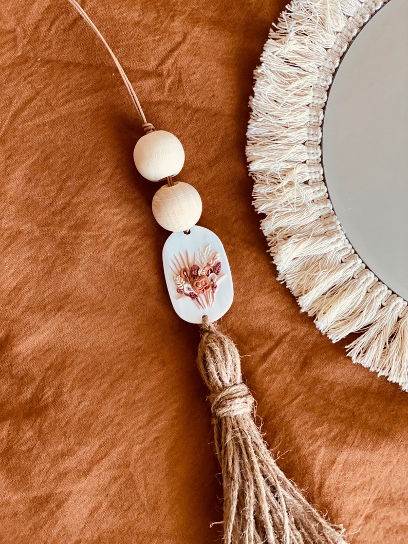 Essential Oil Car Wood Bead Clay Diffuser Boho Floral - Etsy