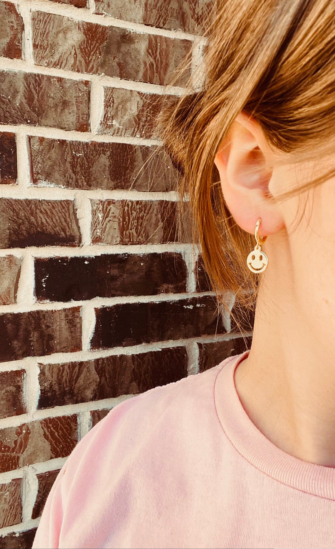 Smiley Face Dangle Huggie Earrings: 14k Gold Plated or Sterling Silver ...