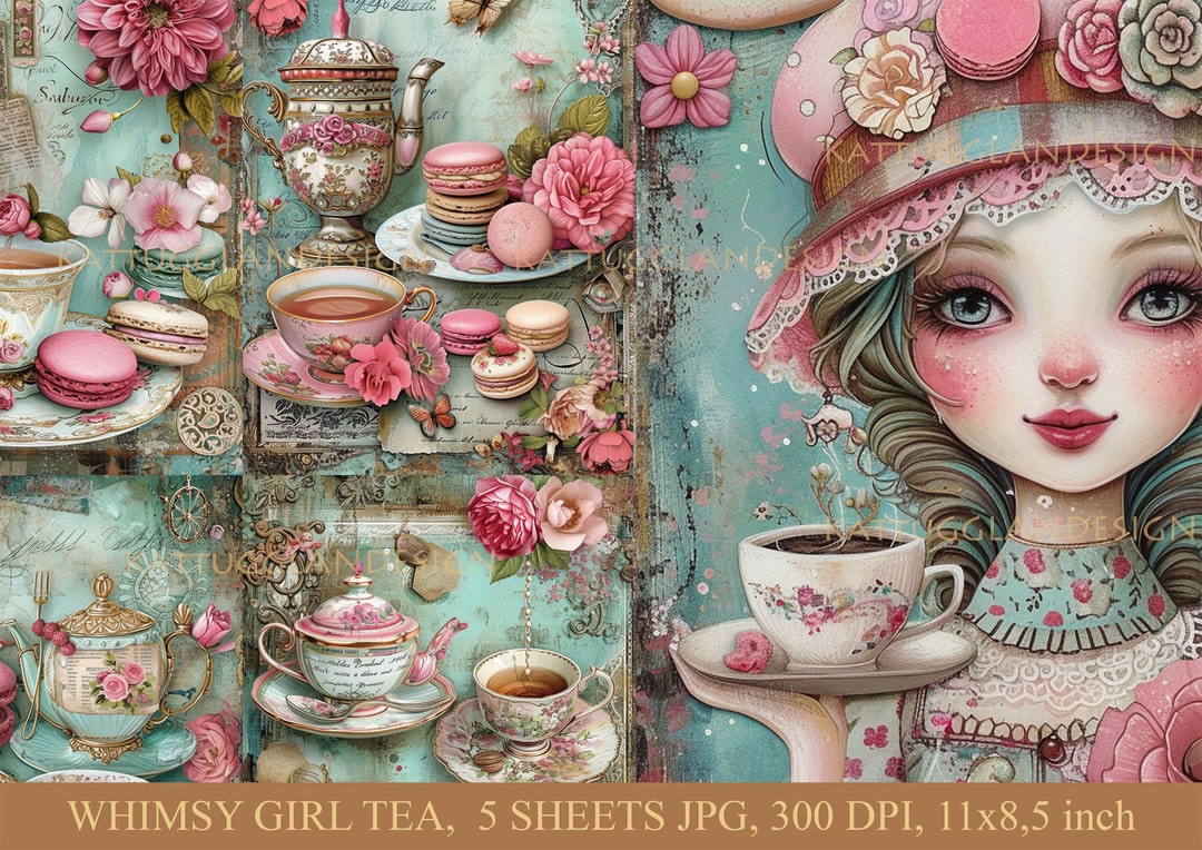 Whimsy Girl Tea, Digital Download, Junk Journal, Scrapbooking, Clip Art ...