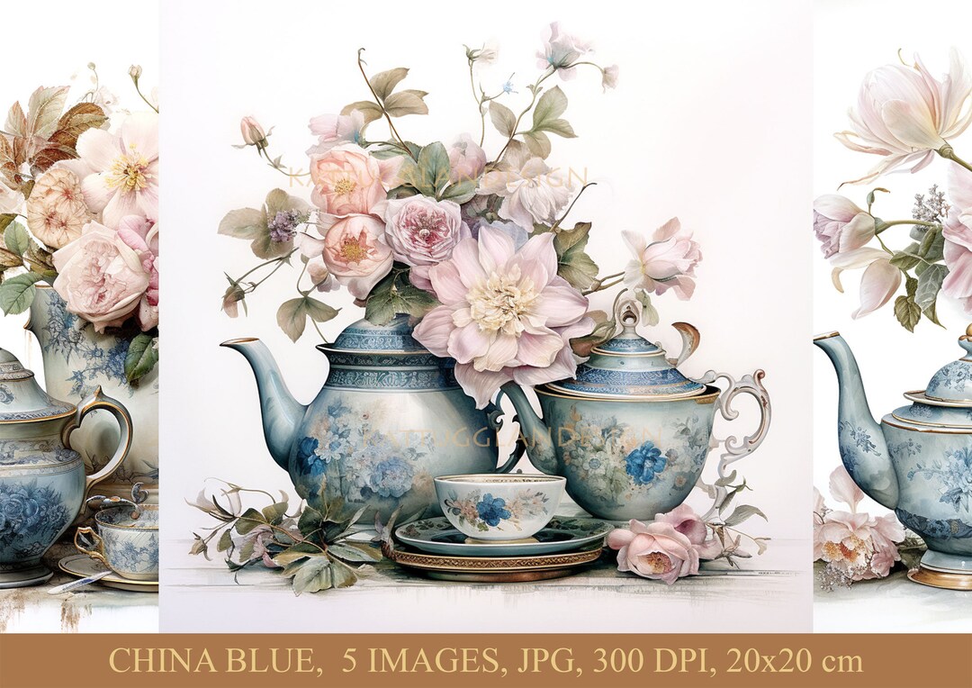 China Blue, Watercolor, Digital Download, Commercial Use, Ephemera,junk ...