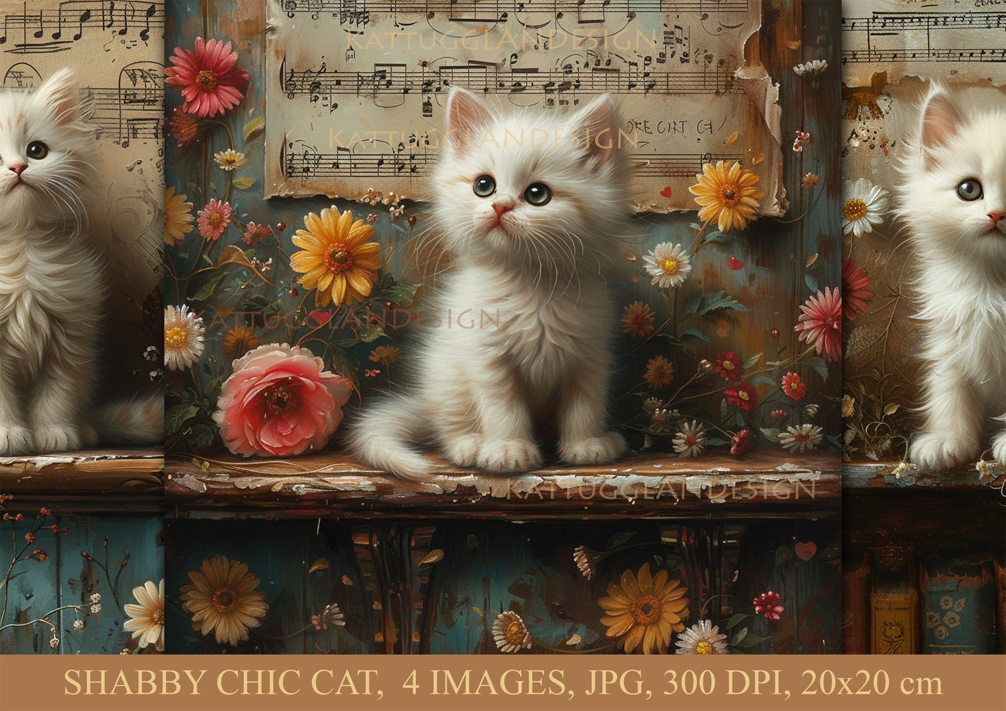 Shabby Chic Cat, Digital Download, Junk Journal, Scrapbooking, Clip Art ...