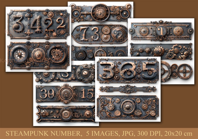 Steampunk Number, Digital Download, Junk Journal, Scrapbooking, Clip Art, Commercial Use ...