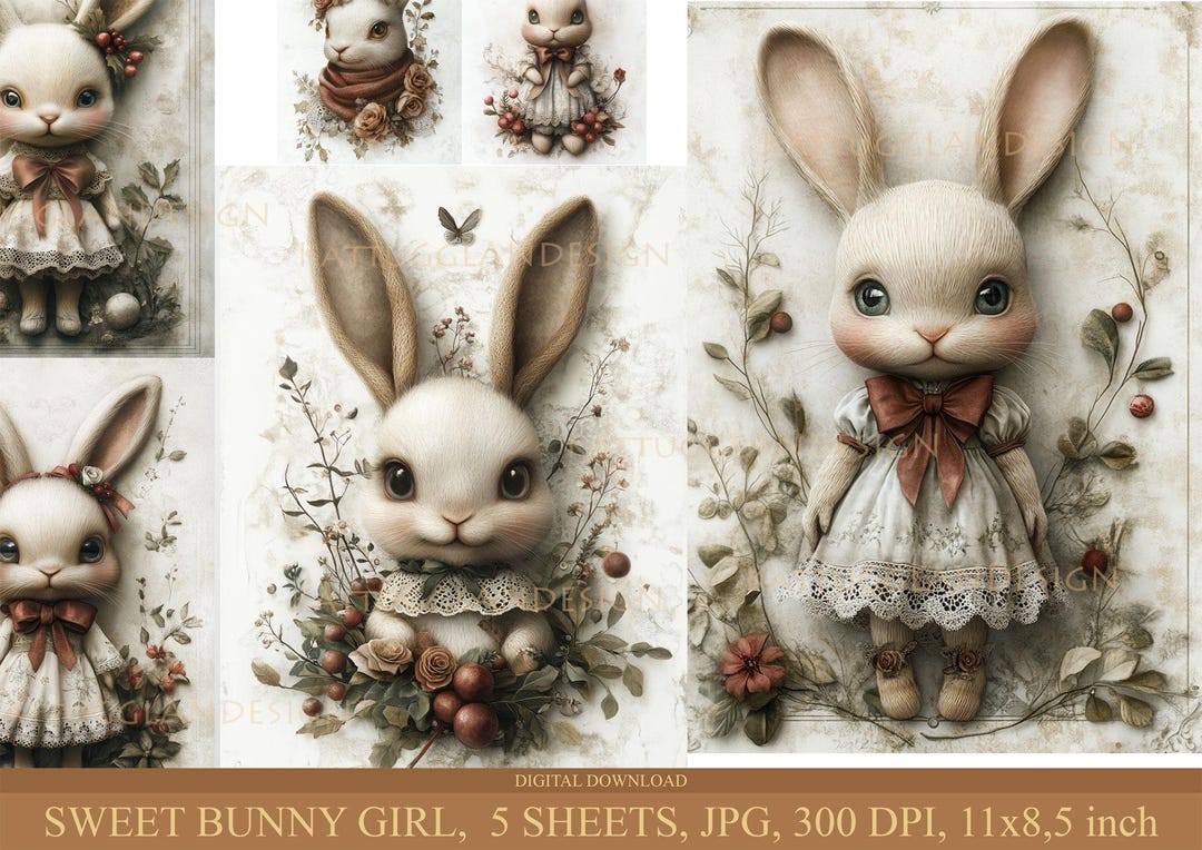 Sweet Bunny Girl, Digital Download, Junk Journal, Scrapbooking ...
