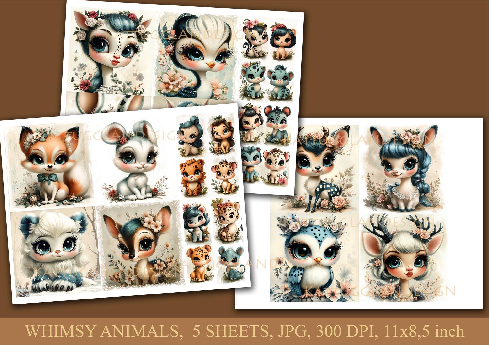 Whimsy Animals, Digital Download, Junk Journal, Scrapbooking, Clip Art ...