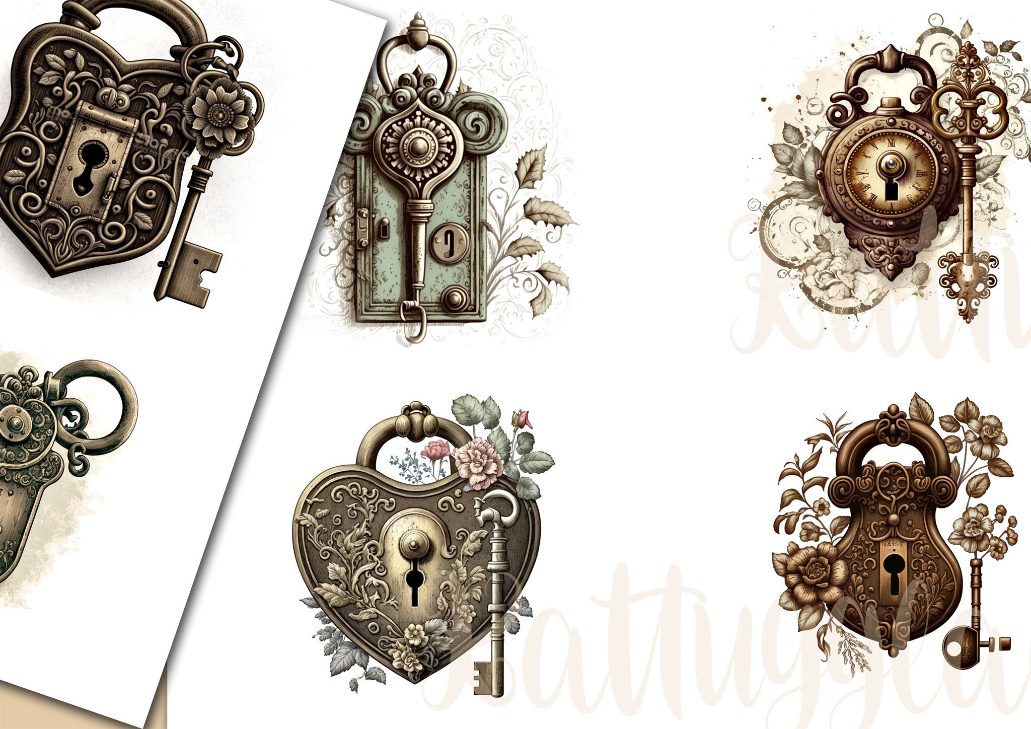 Steampunk Key, Clipart, Digital Download, Steampunk, Cardmaking, Mixed ...