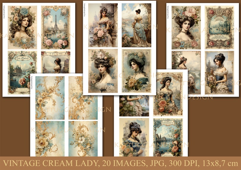 Vintage Cream Lady, Digital Download, Scrapbooking, Junk Journal ...