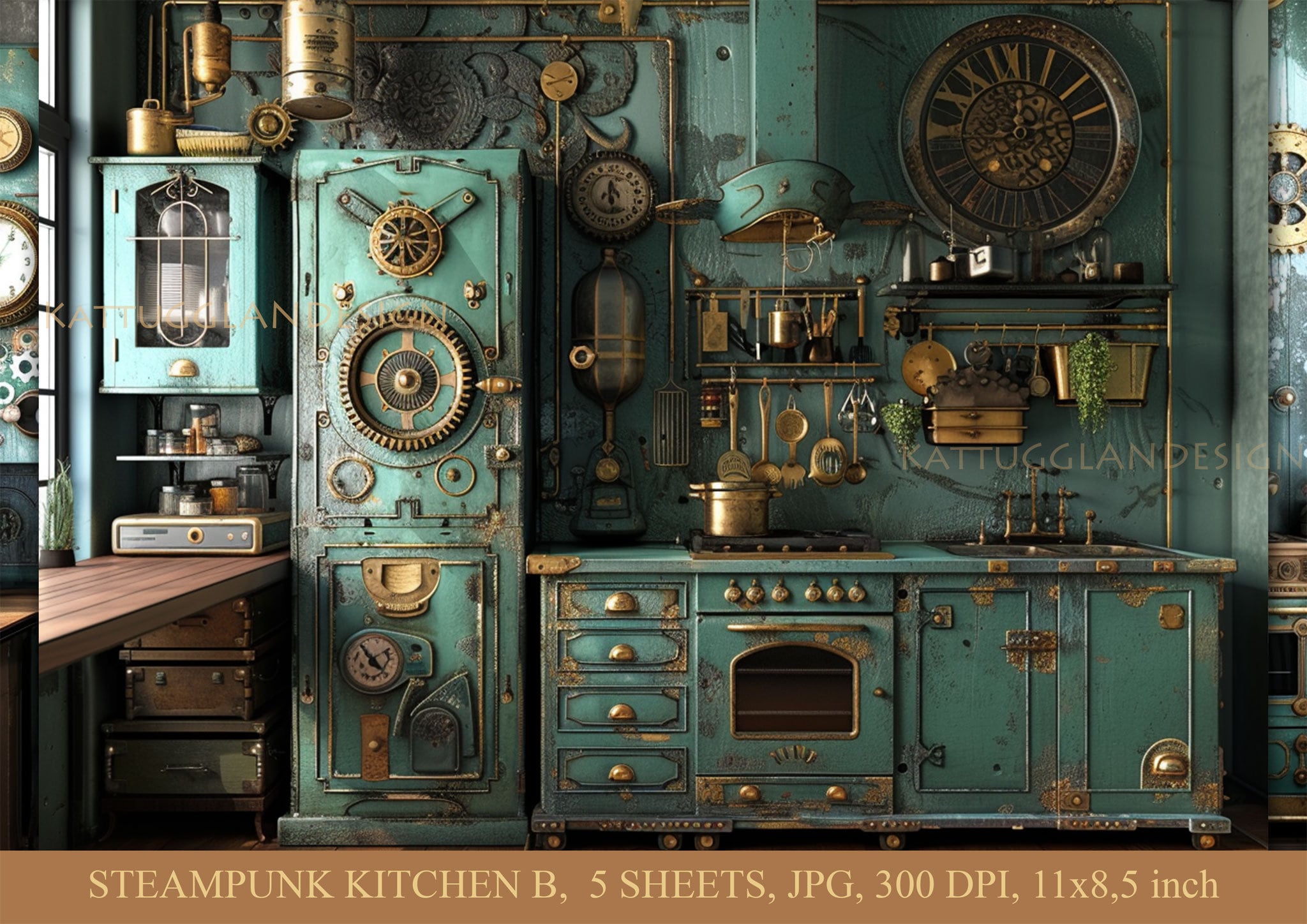 Steampunk Kitchen B, Digital Download, Junk Journal, Scrapbooking, Clip ...