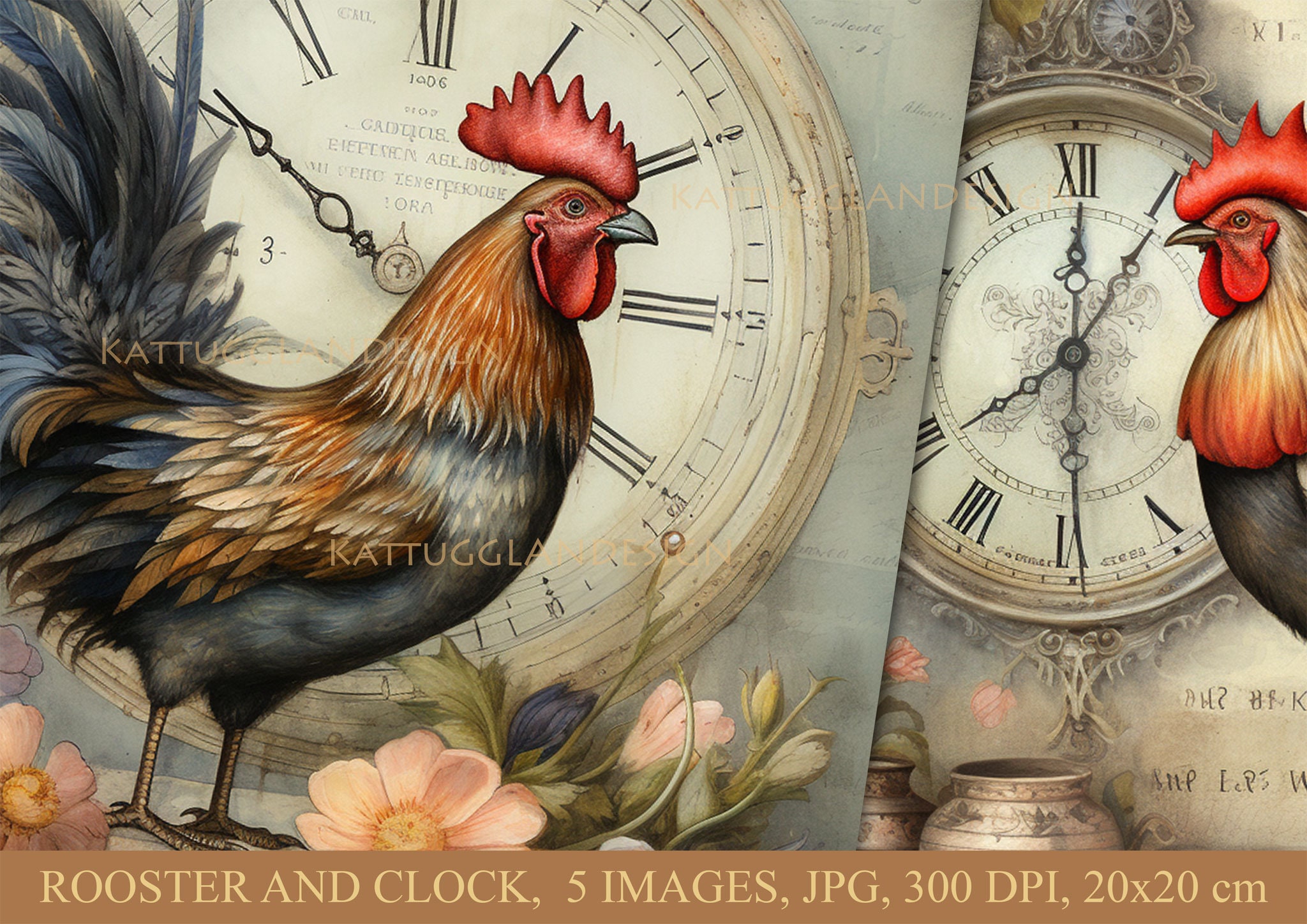 Rooster and Clock Digital Download Commercial Use - Etsy
