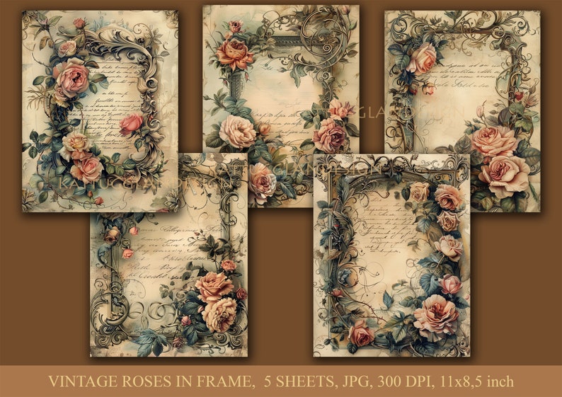 Vintage Roses in Frame, Digital Download, Commercial Use, Scrapbooking ...