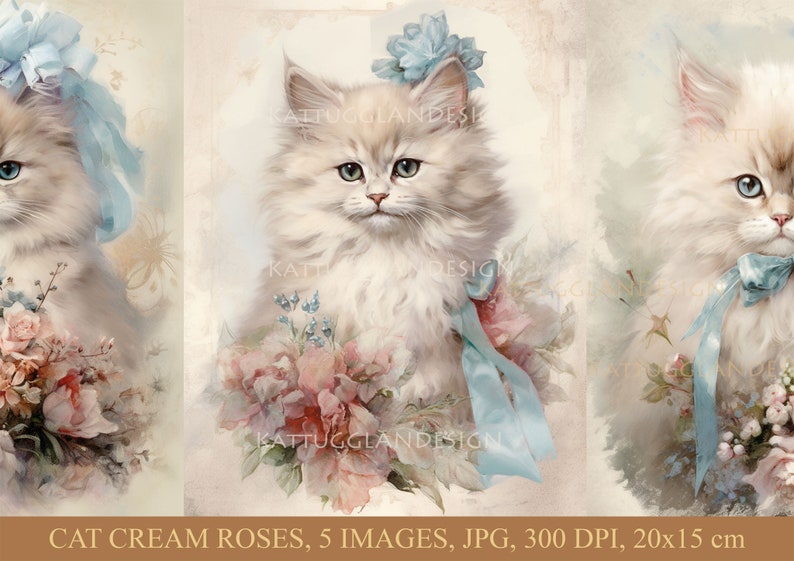 Cat, Cream, Roses, Digital Download, Scrapbooking, Junk Journal ...
