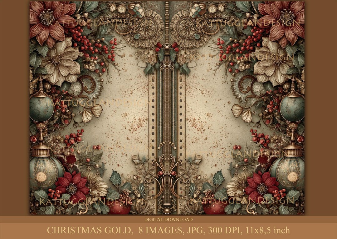 Christmas Gold, Digital Download, Junk Journal, Scrapbooking ...
