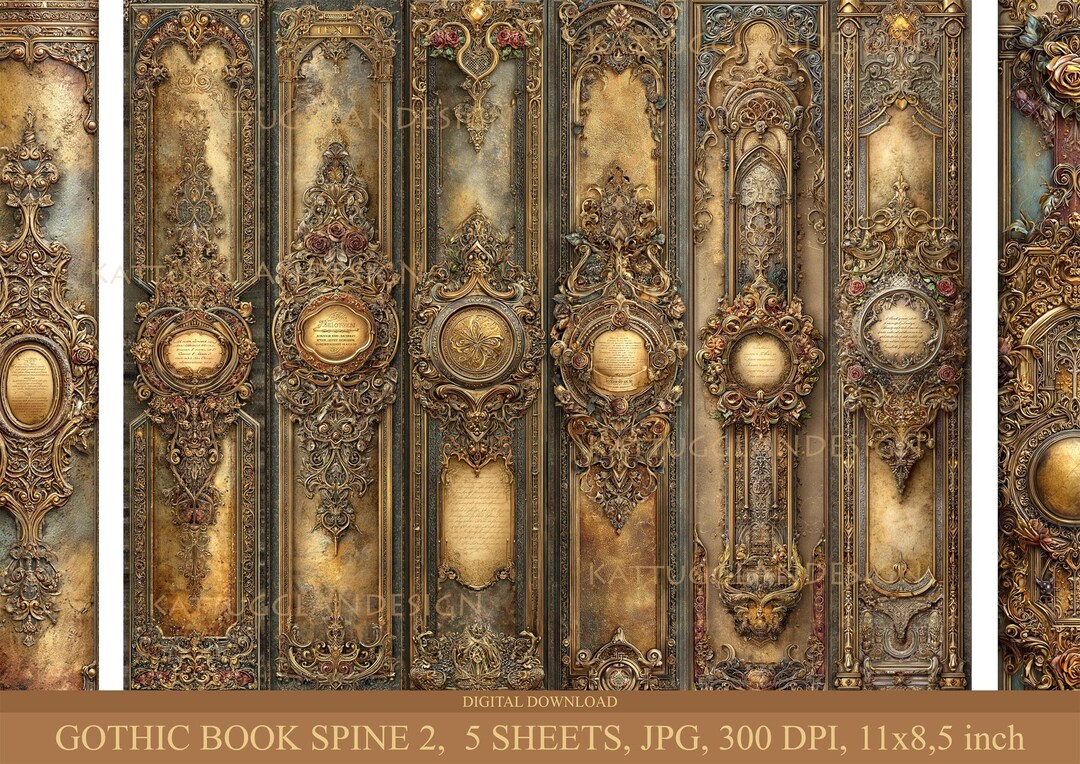 Gothic Book Spine 2, Digital Download, Junk Journal, Scrapbooking ...