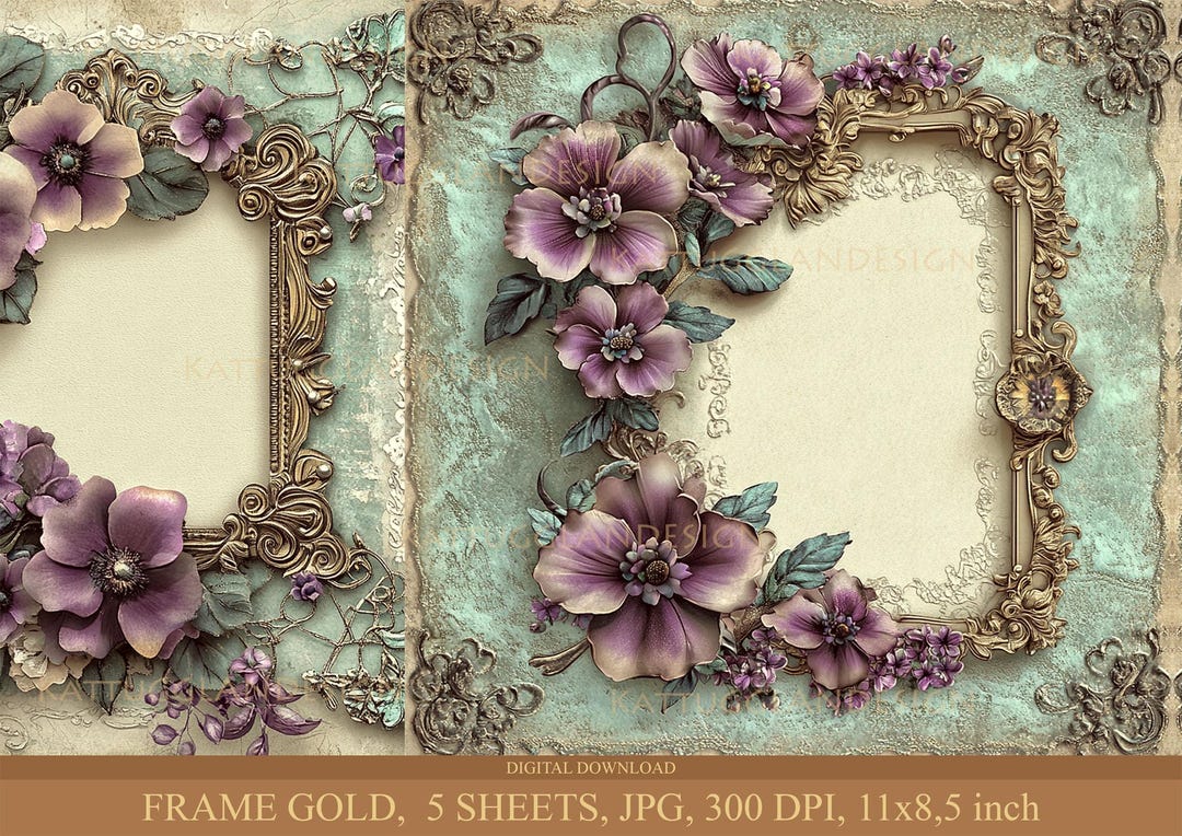 Frame Gold, Digital Download, Junk Journal, Scrapbooking, Commercial ...