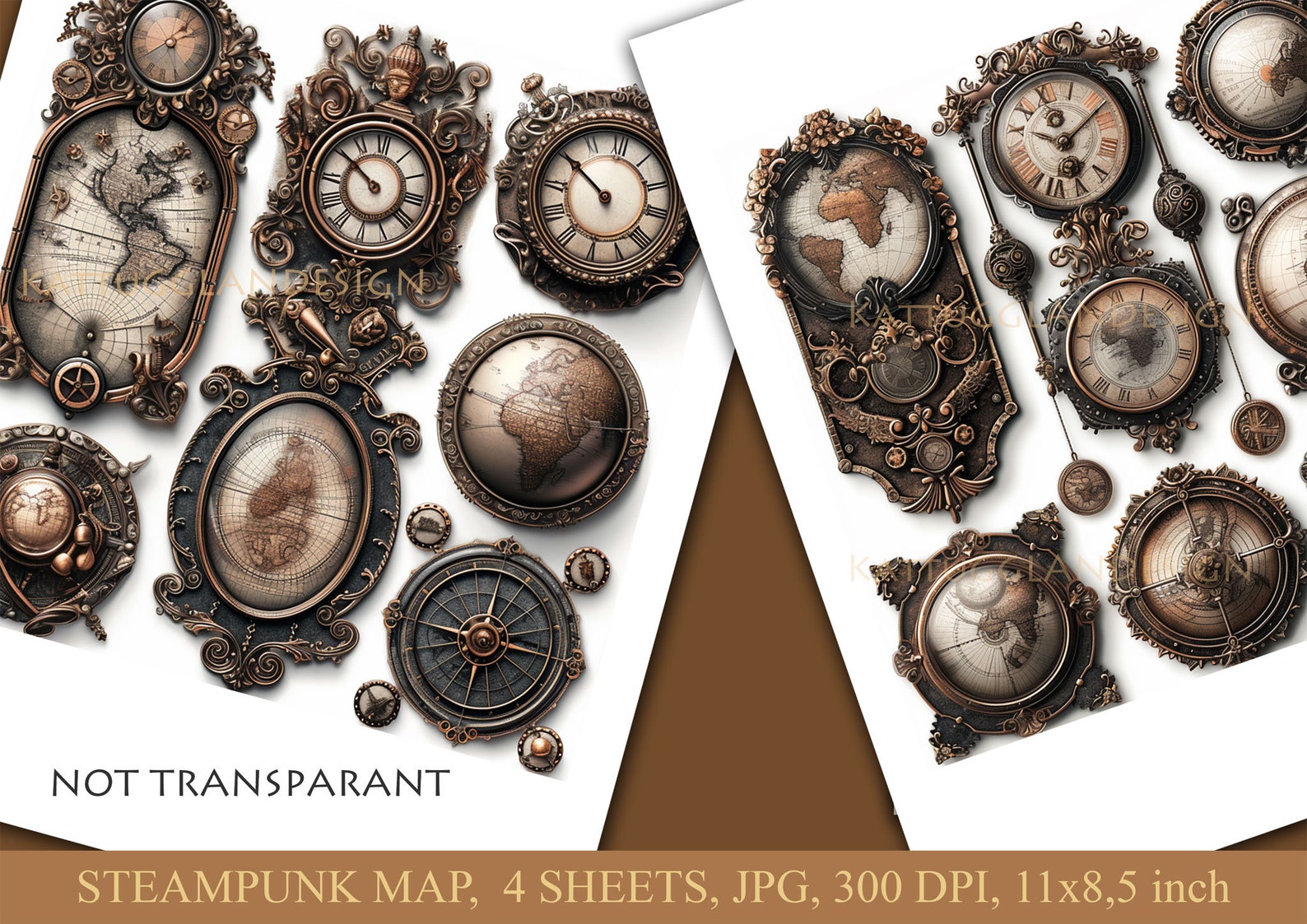 Steampunk Map, Digital Download, Junk Journal, Scrapbooking, Clip Art ...