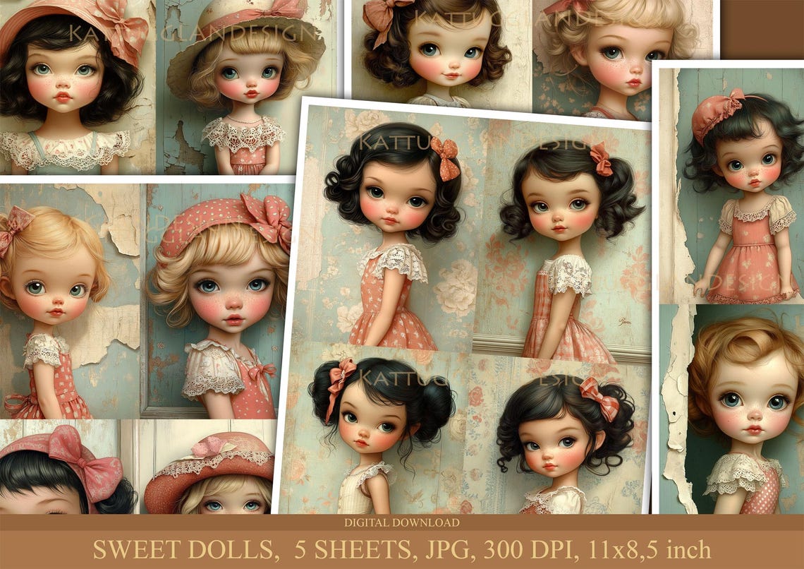 Sweet Dolls, Digital Download, Junk Journal, Scrapbooking, Commercial ...