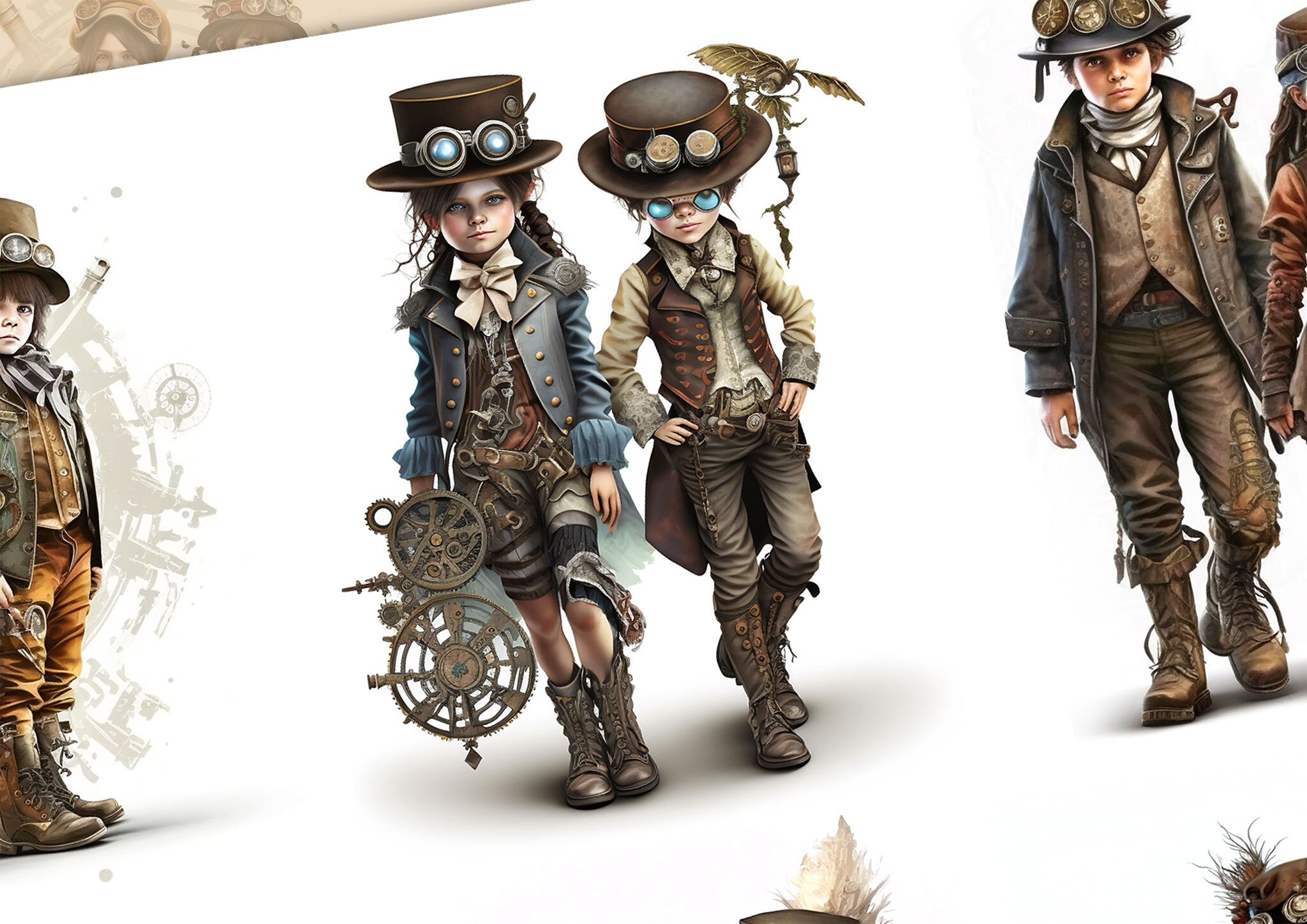 Steampunk Children, Watercolor, Digital Download, Kids Steampunk, Mixed ...