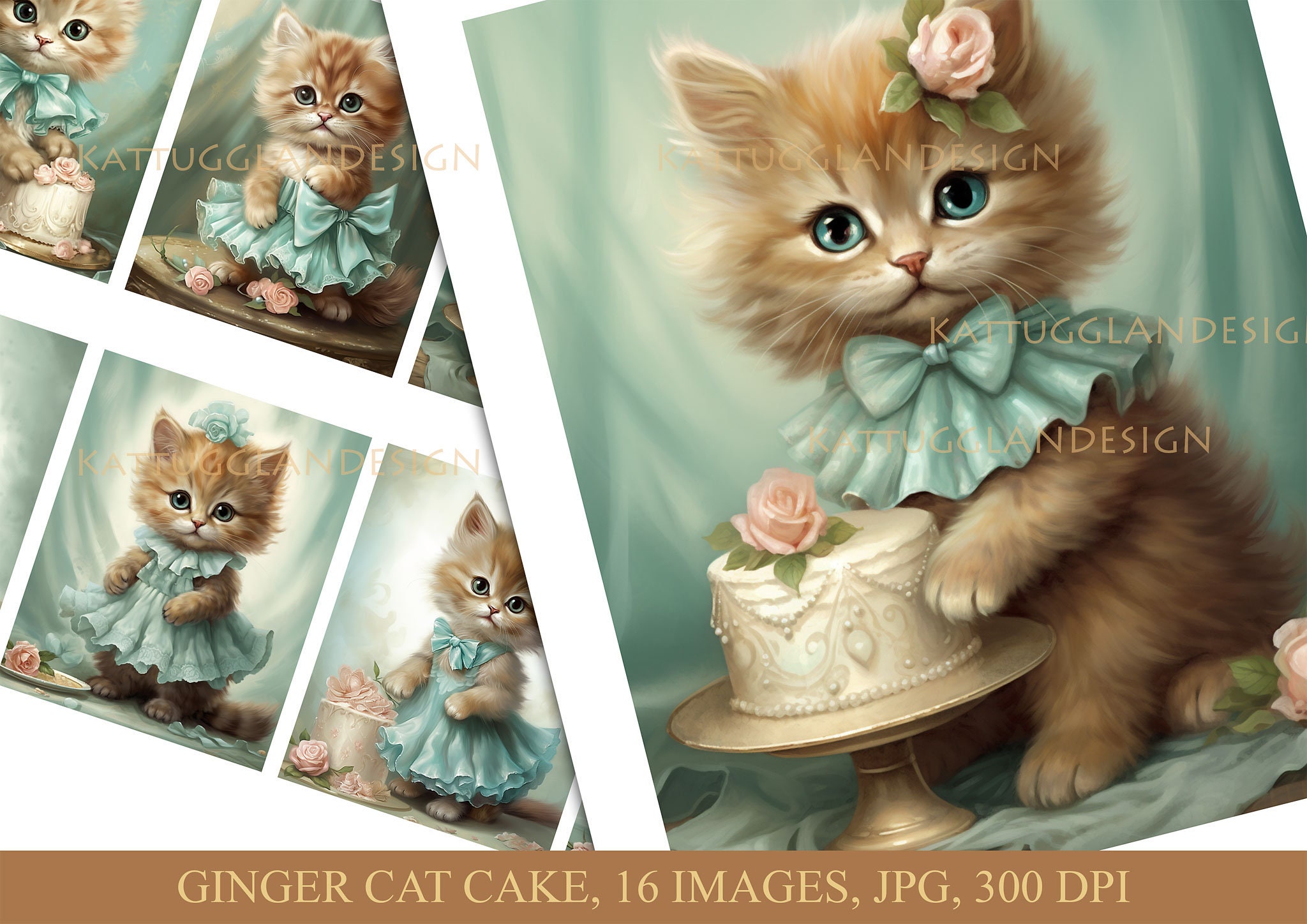 Ginger Cat Cake, Cat, Cardmaking, Commercial Use, Digital Download ...