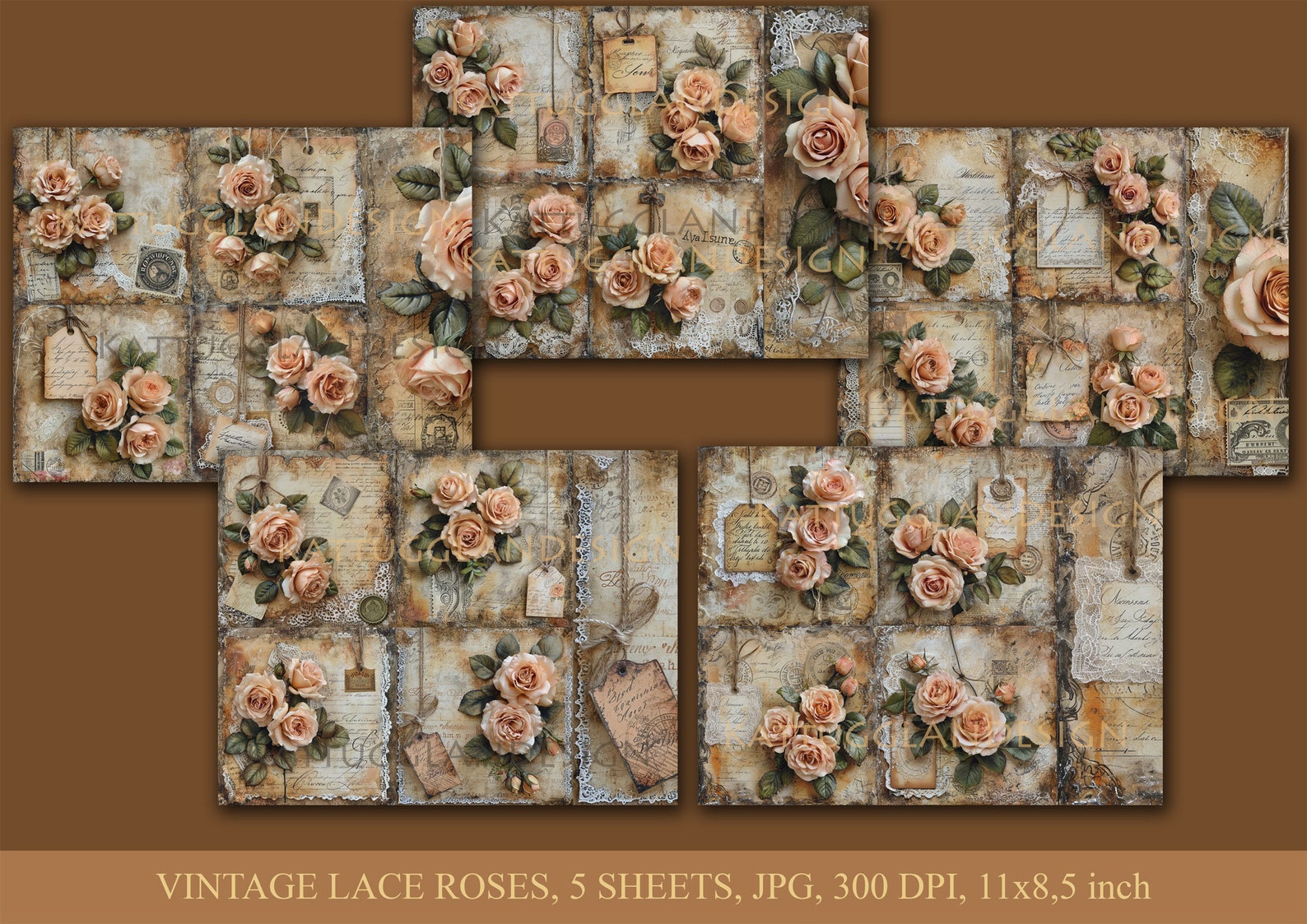 Vintage Lace Roses, Digital Download, Junk Journal, Scrapbooking, Clip ...