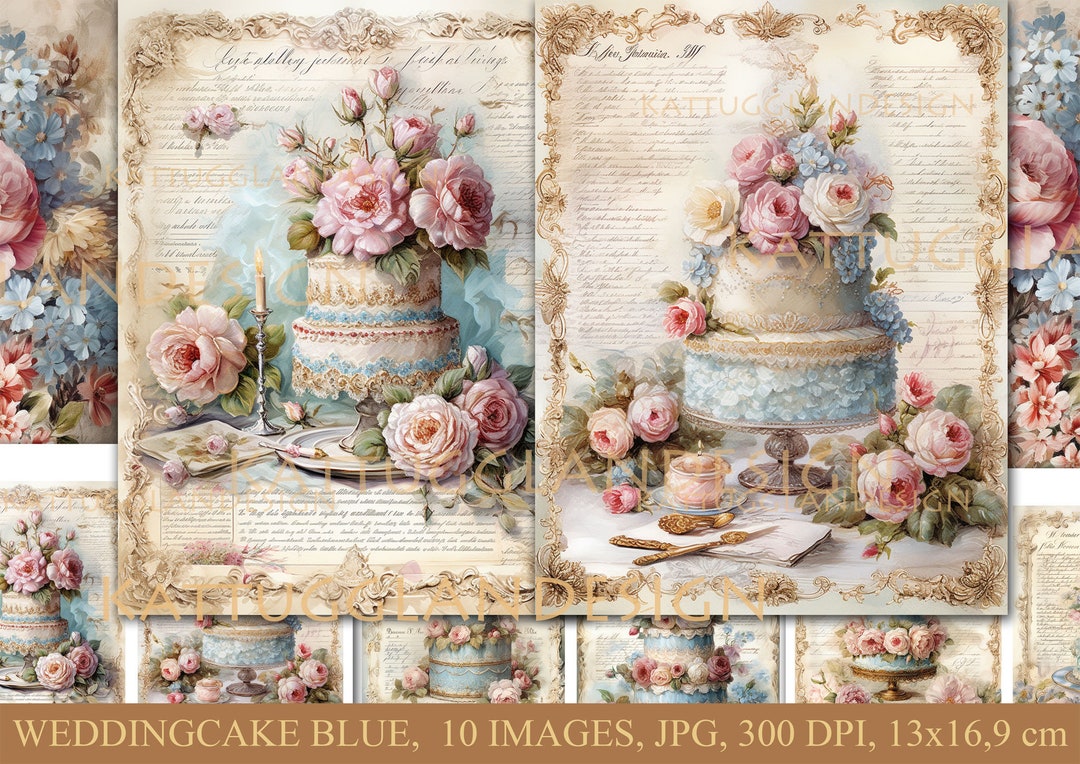 Weddingcake Blue, Digital Download, Scrapbooking, Junk Journal ...