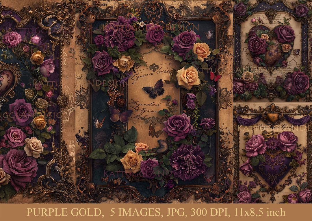 Purple Gold, Digital Download, Junk Journal, Scrapbooking, Commercial ...