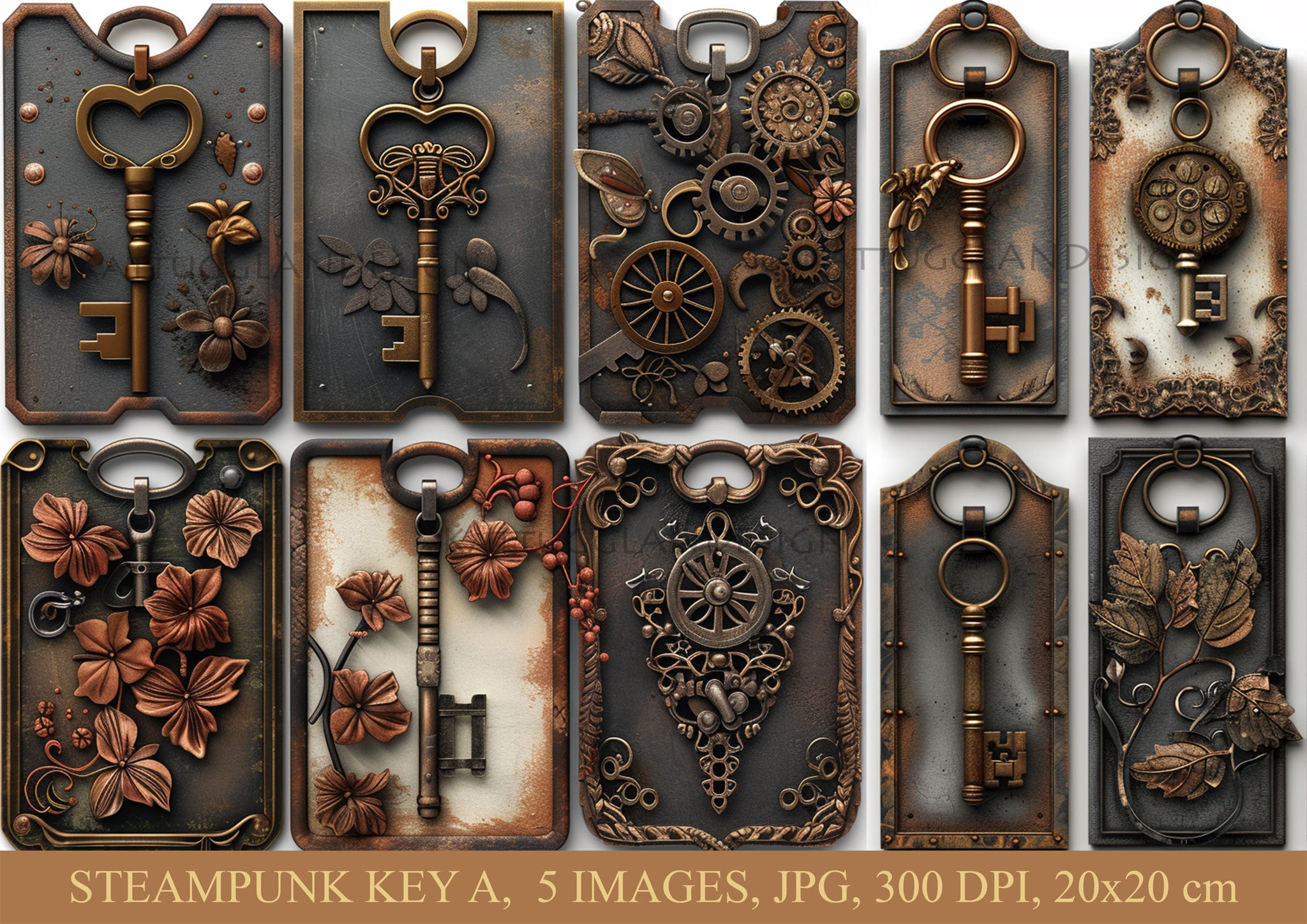 Steampunk Key A, Digital Download, Junk Journal, Scrapbooking, Clip Art ...