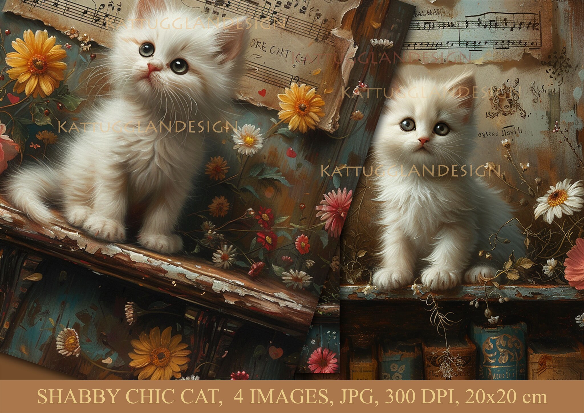 Shabby Chic Cat, Digital Download, Junk Journal, Scrapbooking, Clip Art ...