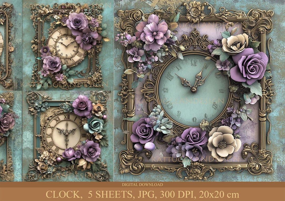 Clock, Digital Download, Junk Journal, Scrapbooking, Commercial Use ...