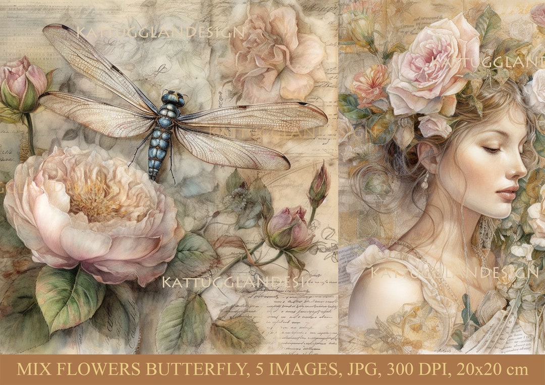 Mix Flower Butterfly, Digital Download, Scrapbooking, Junk Journal ...