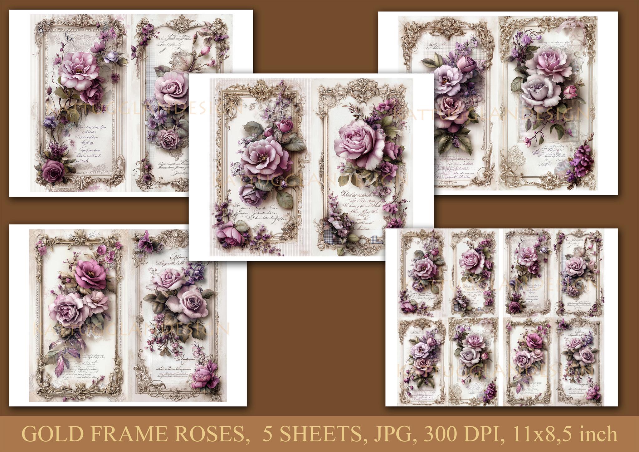 Gold Frame Roses,, Digital Download, Junk Journal, Scrapbooking, Clip ...