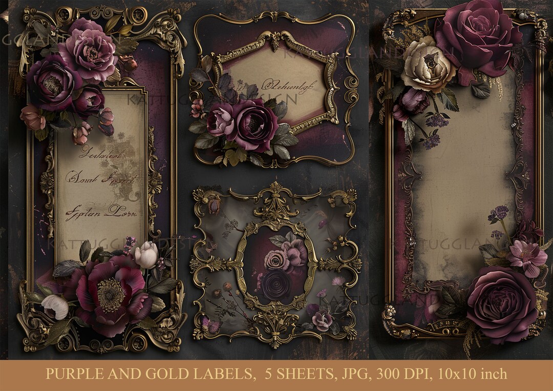 Purple and Gold Labels, Digital Download, Commercial Use, Scrapbooking ...
