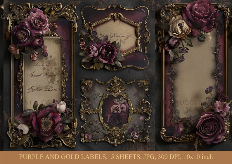 Purple and Gold Labels, Digital Download, Commercial Use, Scrapbooking ...