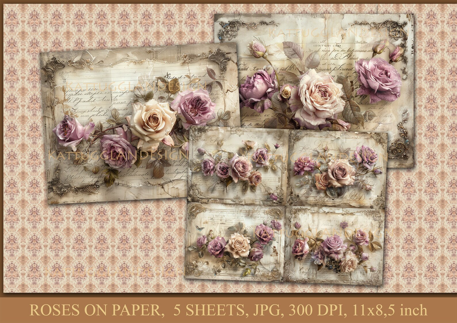 Roses on Paper, Digital Download, Commercial Use, Scrapbooking, Junk ...