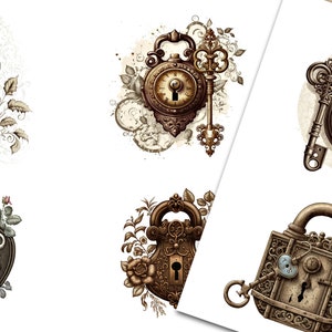 Steampunk Key, Clipart, Digital Download, Steampunk, Cardmaking, Mixed ...