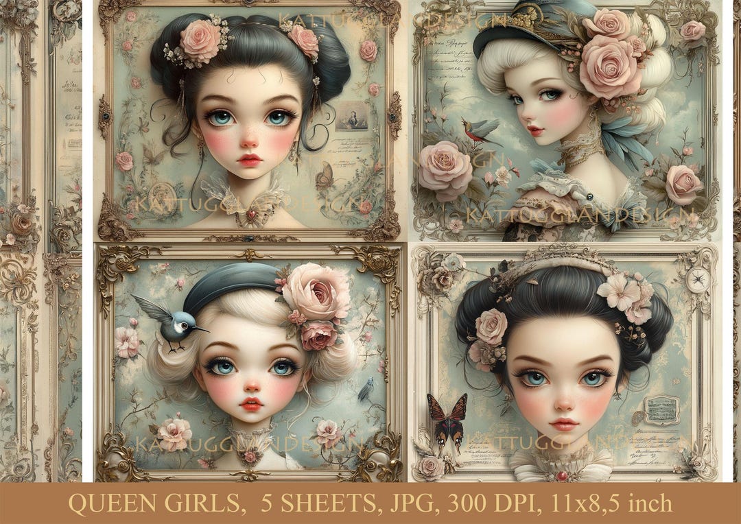 Queen Girls, Digital Download, Junk Journal, Scrapbooking, Clip Art ...