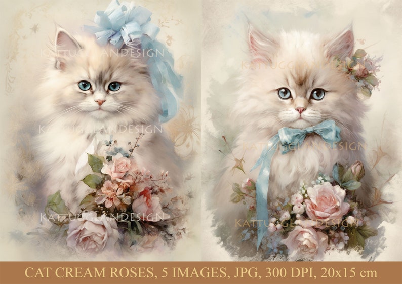 Cat, Cream, Roses, Digital Download, Scrapbooking, Junk Journal ...