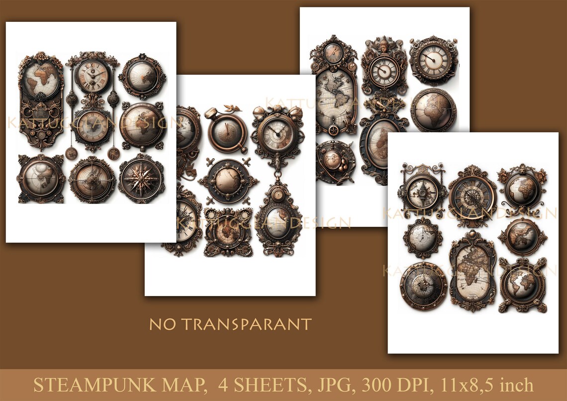 Steampunk Map, Digital Download, Junk Journal, Scrapbooking, Clip Art ...