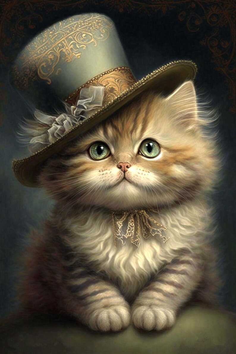 Cat Hat Kids Room Romantic Digital Download AI Digital - Etsy