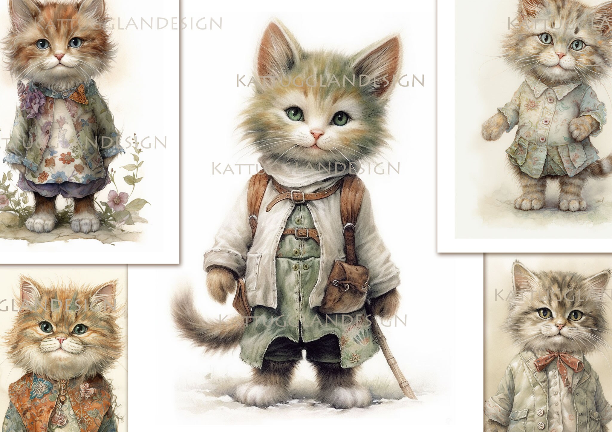 Cats Boho 5 Sheets Clipart Watercolor Digital Download - Etsy