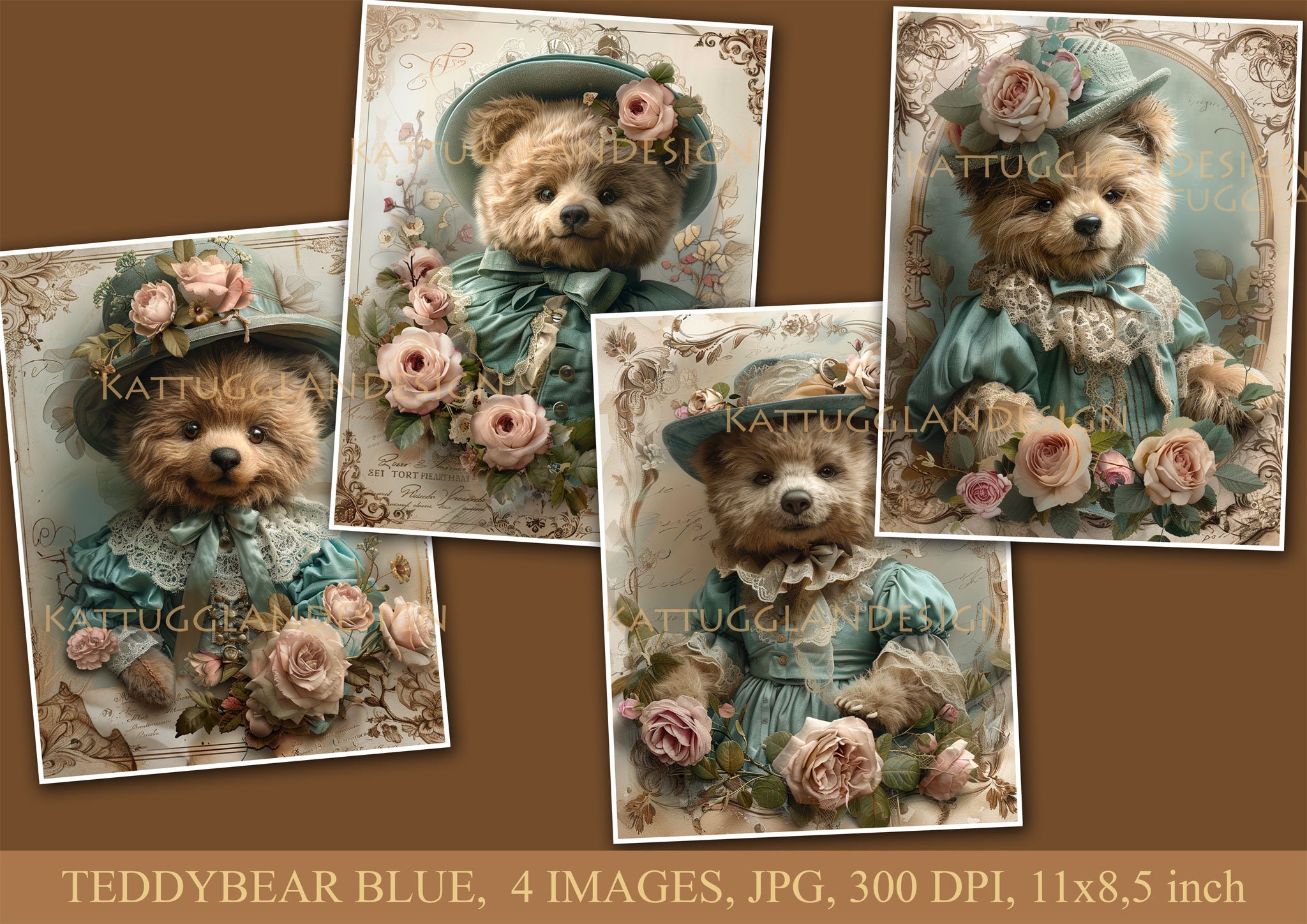 Teddybear Blue, Digital Download, Junk Journal, Scrapbooking, Clip Art ...