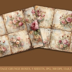 Vintage Grunge Roses, Digital Download, Junk Journal, Scrapbooking ...