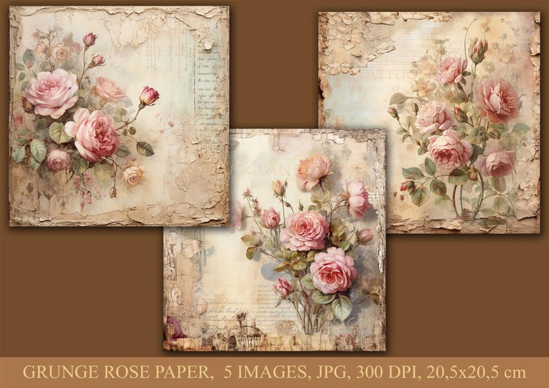 Grunge Rose Paper, Digital Download, Junk Journal, Scrapbooking, Clip ...