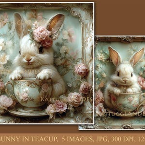 Rose Bunny in Teacup, Digital Download, Junk Journal, Scrapbooking ...
