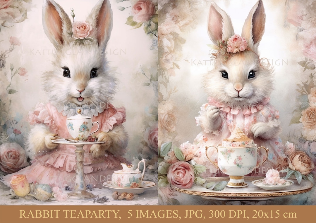 Rabbit Teaparty, Digital Download, Scrapbooking, Junk Journal ...