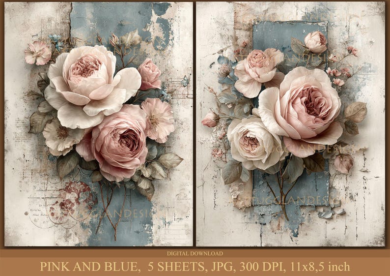 Pink and Blue, Digital Download, Junk Journal, Scrapbooking, Commercial ...