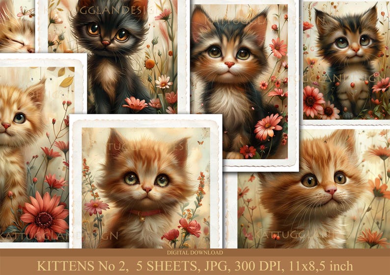 Kittens No 2, Digital Download, Junk Journal, Scrapbooking, Commercial ...