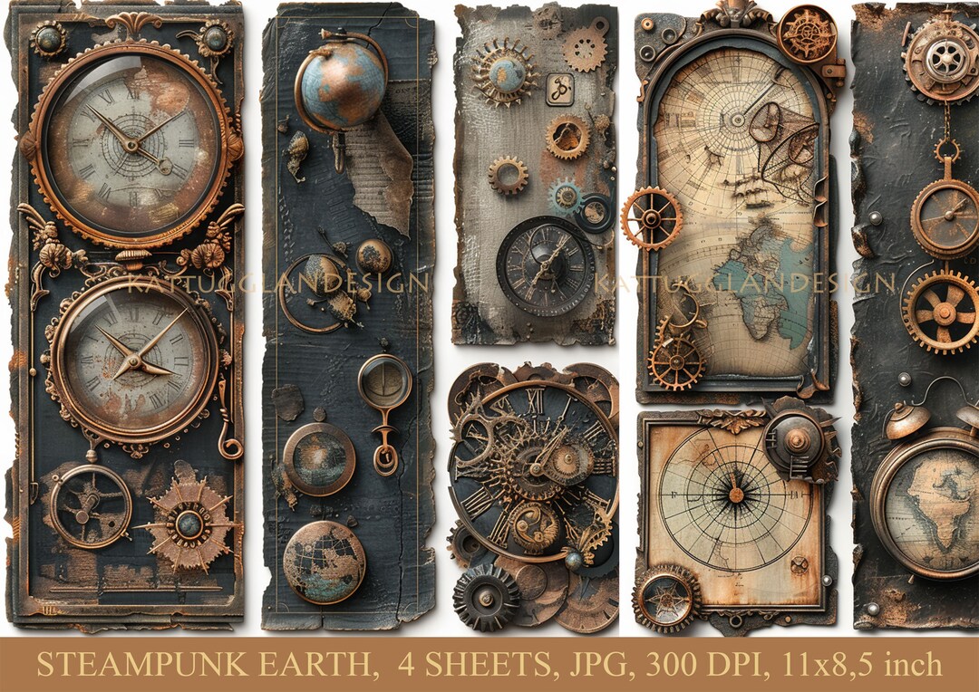 Steampunk Earth, Digital Download, Junk Journal, Scrapbooking, Clip Art ...
