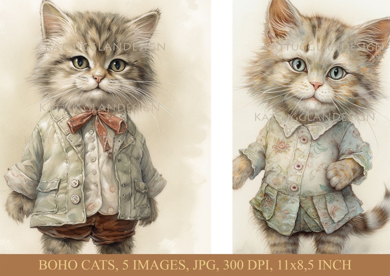 Cats Boho 5 Sheets Clipart Watercolor Digital Download - Etsy